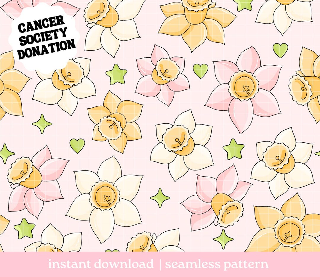 Daffodil Flower Seamless Pattern, Floral Daffodil Pattern, Daffodil Day Cancer Society, Digital ...
