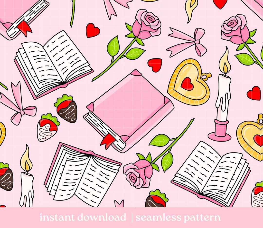 Romance Seamless Pattern PNG, Bookish Seamless Pattern, Digital ...