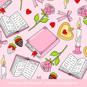 Romance Seamless Pattern PNG, Bookish Seamless Pattern, Digital ...