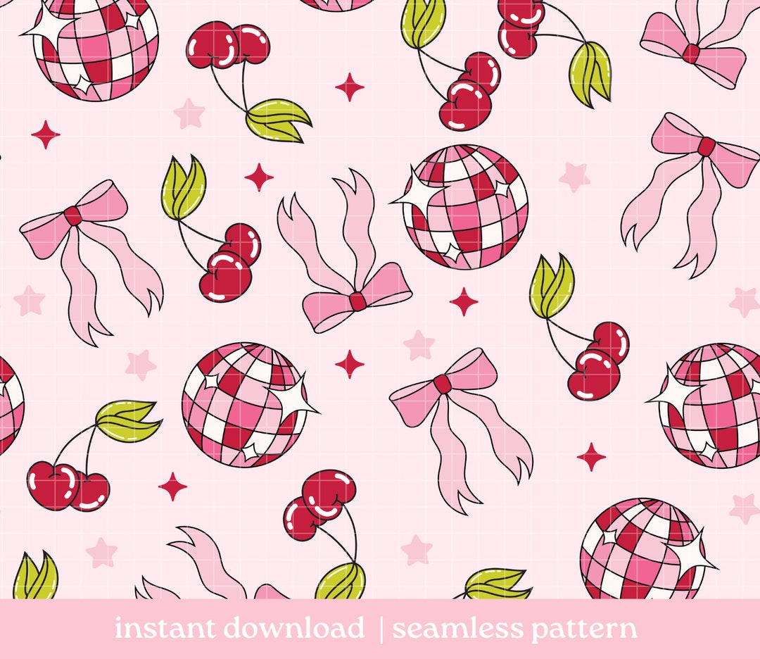 Cherry Disco Bow Seamless Pattern, Soft Girl Pattern, Digital Download ...