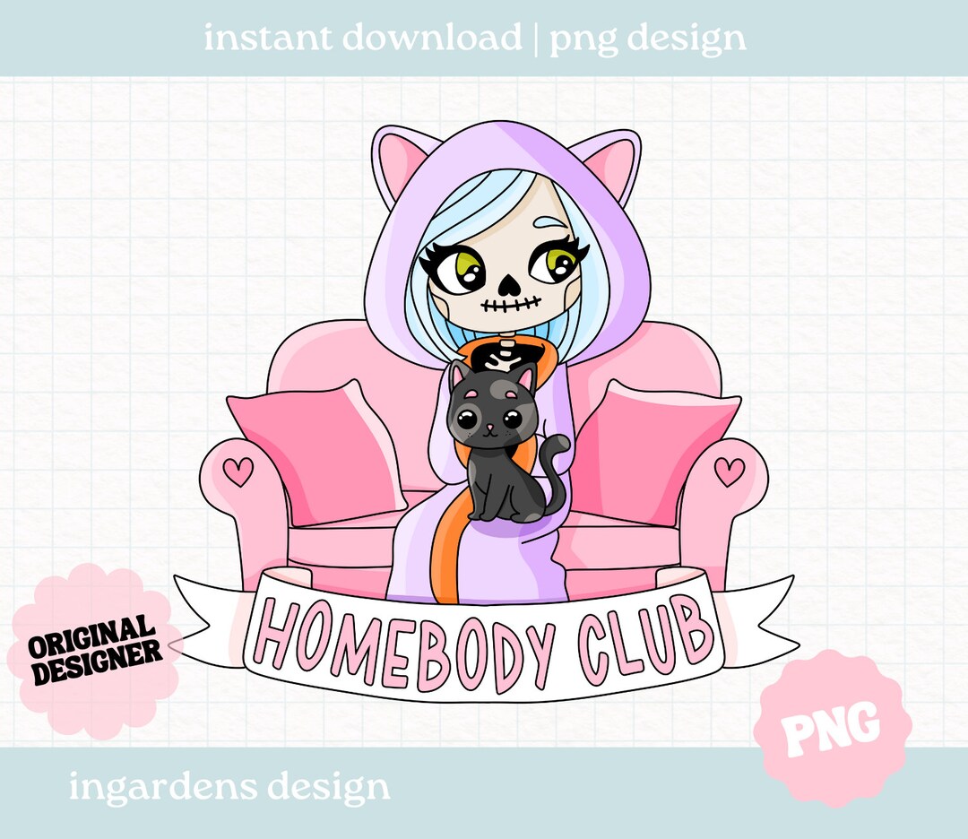 Homebody Club Cozy Skeleton PNG, Fall Halloween Season Png, Digital ...