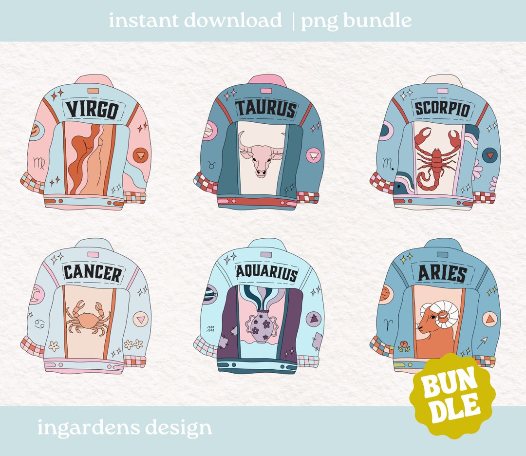 Zodiac Jean Jacket PNG Bundle, Digital Download Design for T-shirt ...
