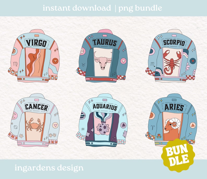 Zodiac Jean Jacket PNG Bundle, Digital Download Design for T-shirt ...