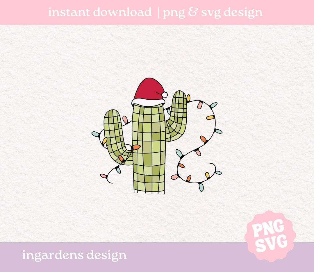 Christmas Cactus SVG PNG, Christmas Lights, Cactus Christmas Holiday ...