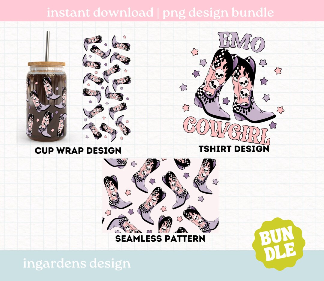 Emo Cowgirl Boots PNG Bundle, Cup Wrap, Seamless Pattern, T-shirt ...
