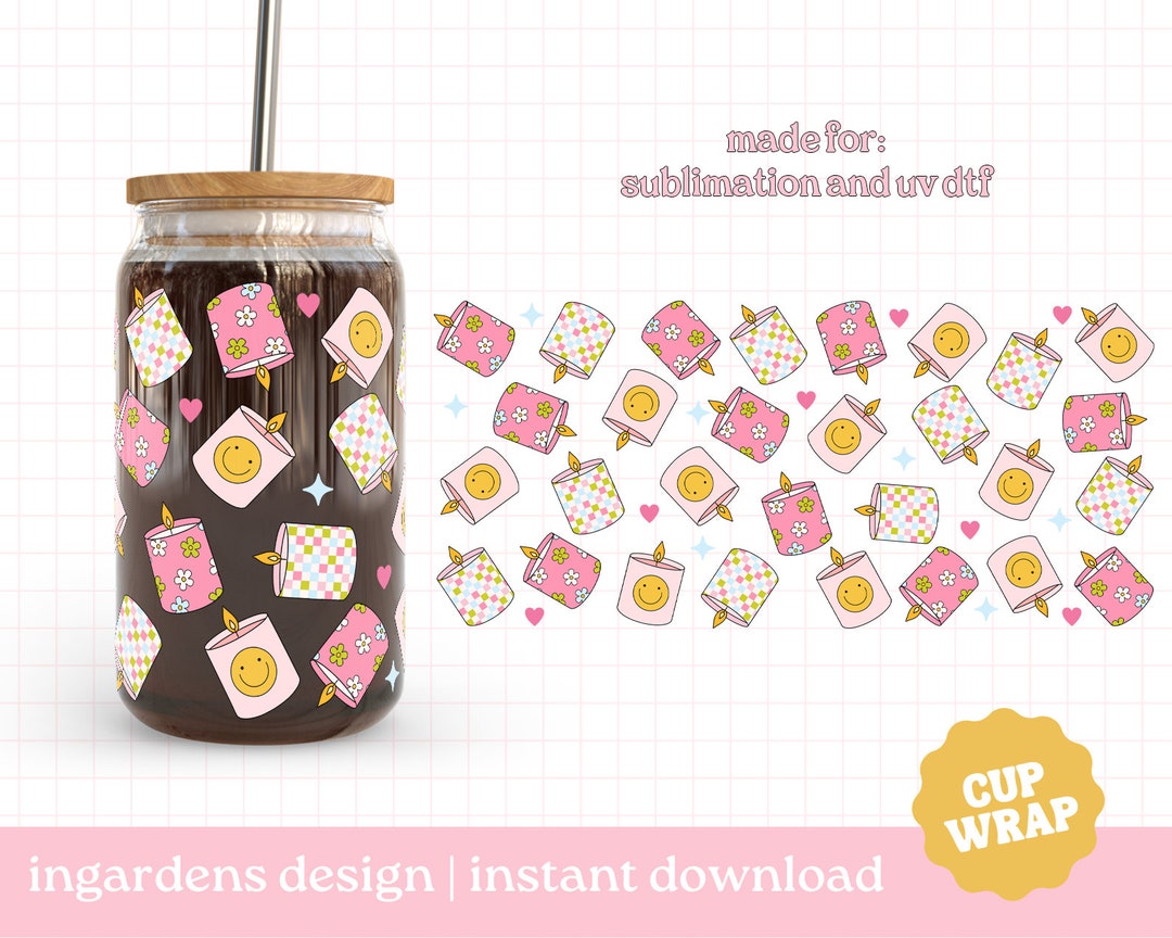 Candle Cup Wrap, 16oz Glass Can Wrap, Cute Candle Cup Wrap PNG, Glass ...