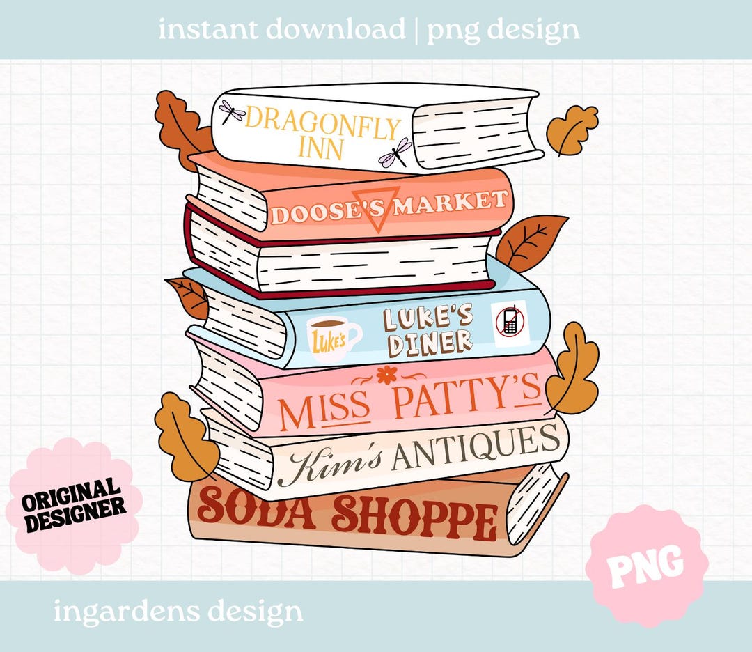 Fall Book Stack PNG, Stars Hollow Girls Png, Gilmore Autumn Fall Season ...