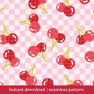 Cherry Seamless Pattern, Checkered Cherry Seamless Pattern, Digital ...