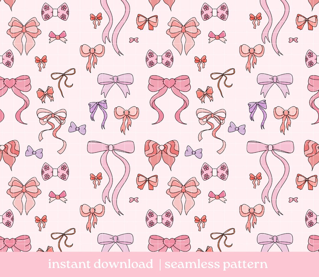Hand Drawn Bow Seamless Pattern, Soft Girl Pattern, Digital Download ...