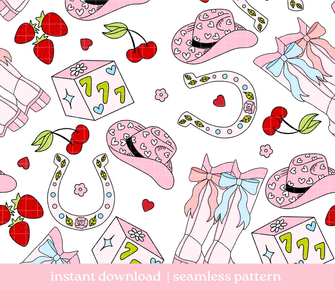 Cowgirl Girlie Seamless Pattern, Soft Girl Pattern, Digital Download ...