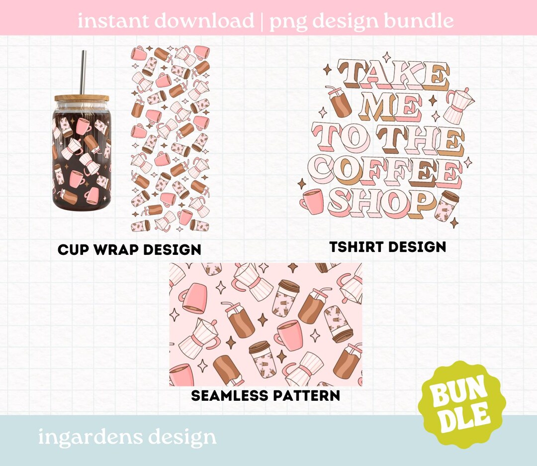 Coffee PNG Bundle, Cup Wrap, Seamless Pattern, T-shirt Design, Designs ...