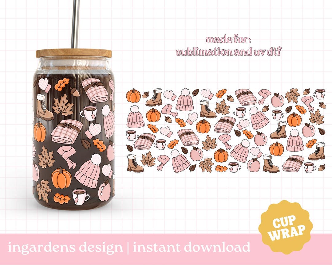 Cozy Fall Cup Wrap PNG, 16oz Glass Can Wrap, Cup Wrap PNG, Glass Cup ...