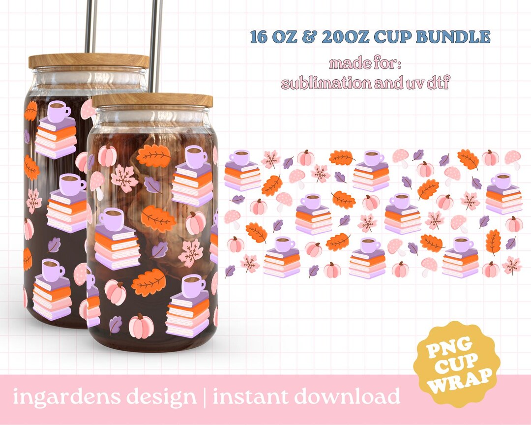Autumn Fall Cup Wrap PNG, Autumn 16oz 20oz Glass Can Wrap, Cup Wrap PNG ...