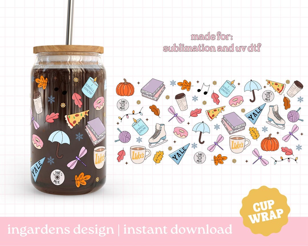 Gilmore Girls Cup Wrap, 16oz Glass Can Wrap, Stars Hollow Cup Wrap PNG ...