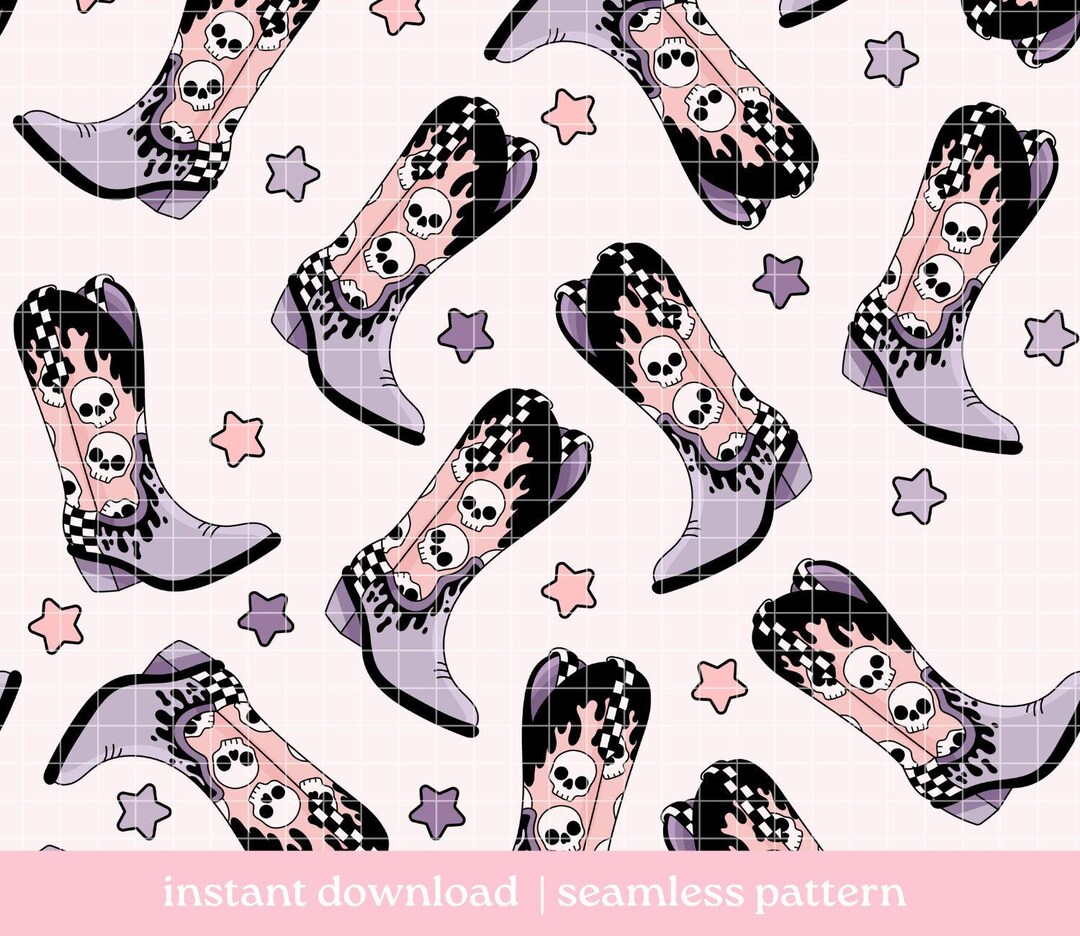 Emo Cowgirl Seamless Pattern, Seamless Pattern, Cute Cowgirl Boots ...