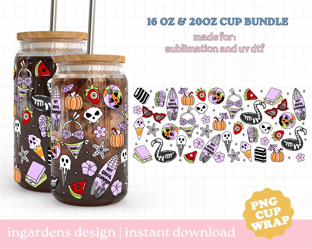 Summerween Cup Wrap PNG, Libby Cup Wrap Design 16oz Glass Can Wrap ...