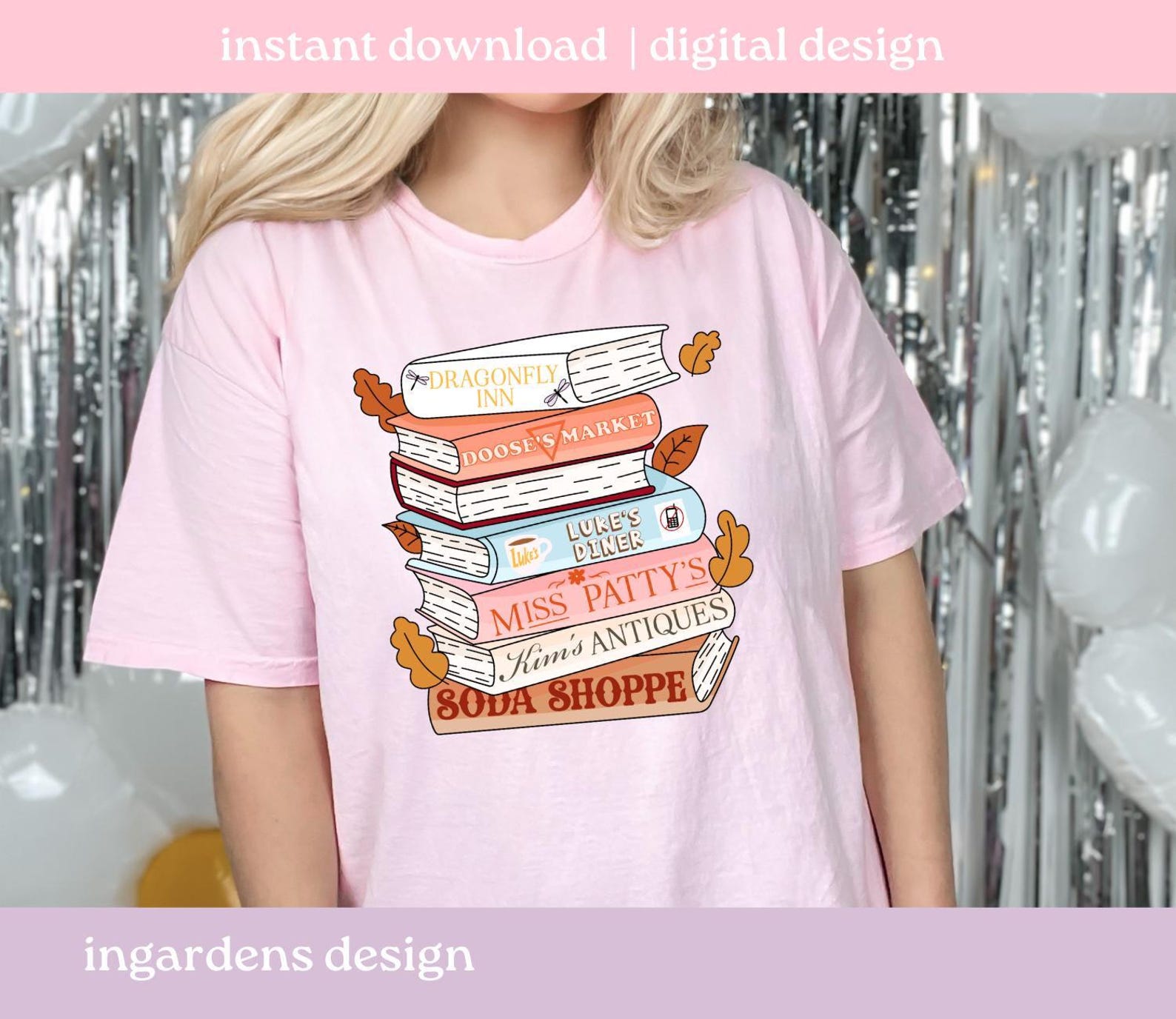 Fall Book Stack PNG, Stars Hollow Girls Png, Gilmore Autumn Fall Season ...