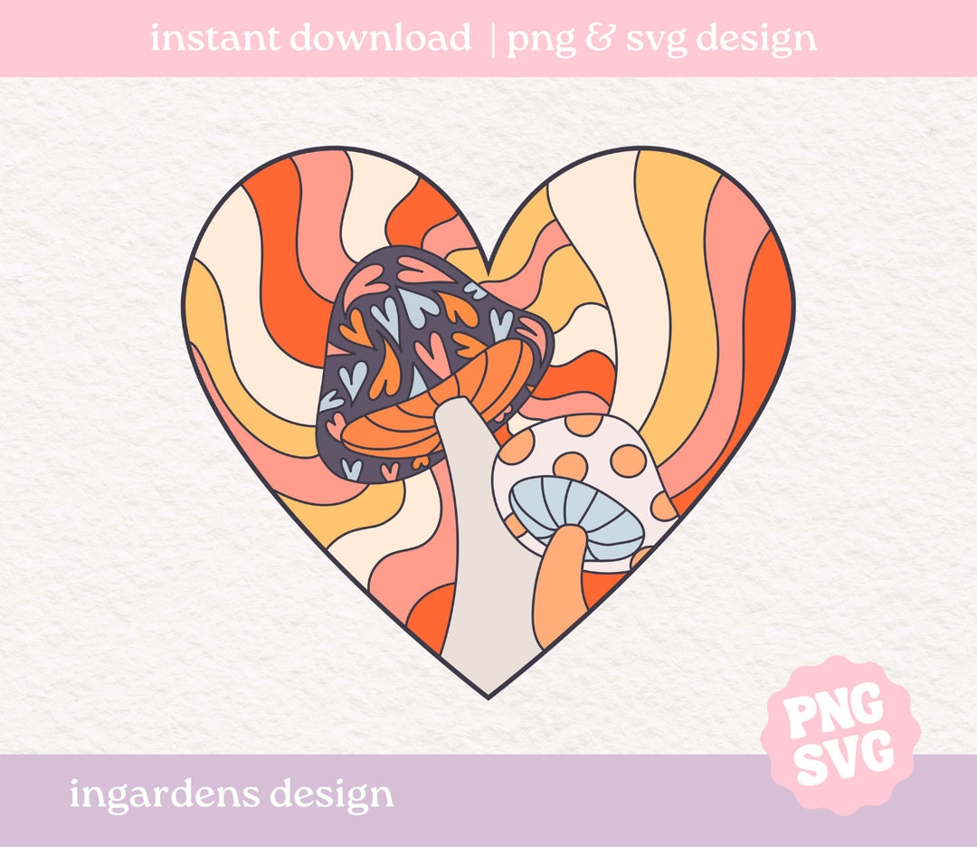 Retro Groovy Mushroom Heart SVG PNG, Digital Download - Etsy