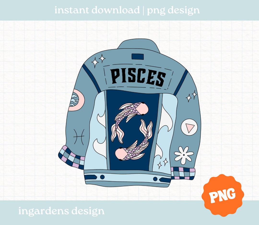 Pisces Zodiac Jean Jacket PNG, Digital Download Design for T-shirt ...