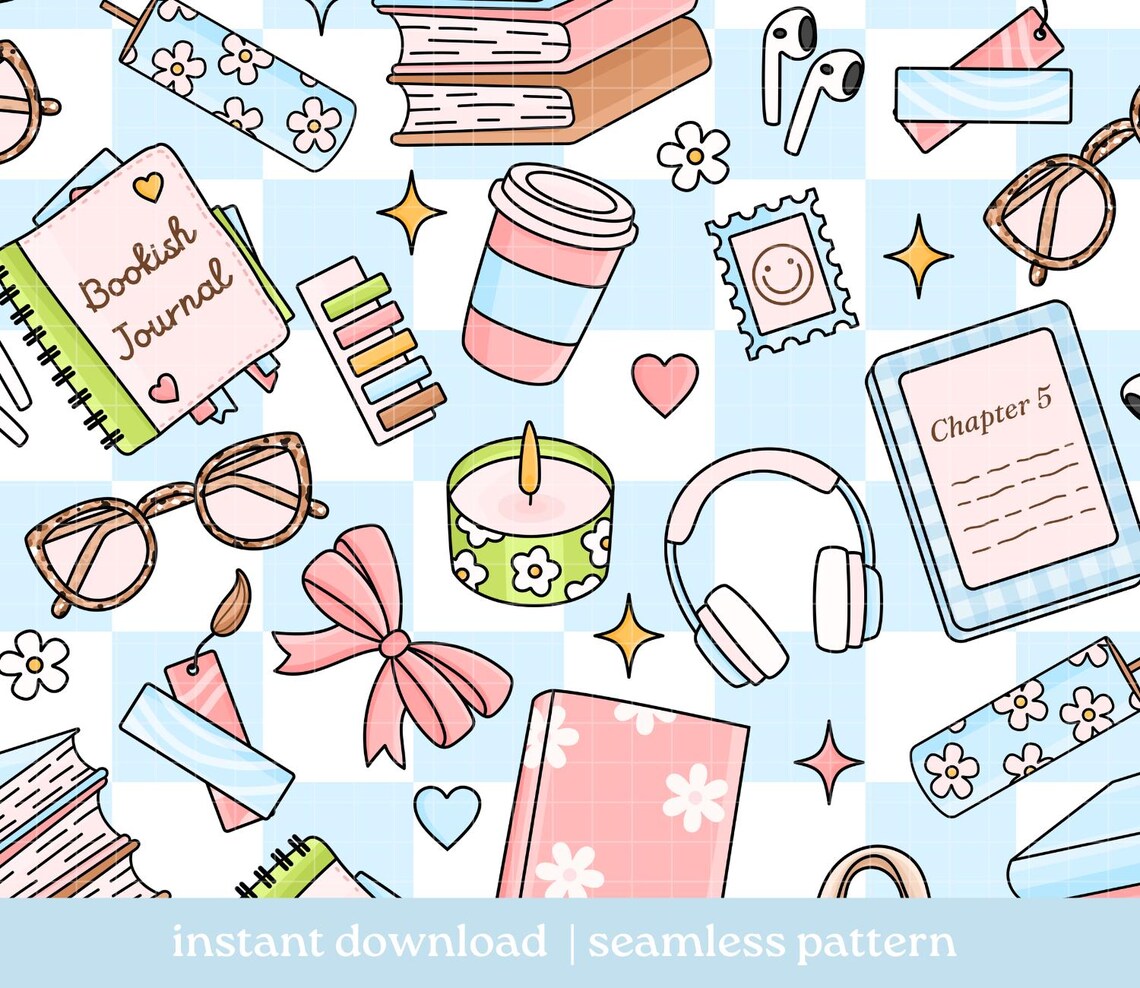 Bookish Seamless Pattern PNG, Seamless Pattern Digital Download, Repeat ...