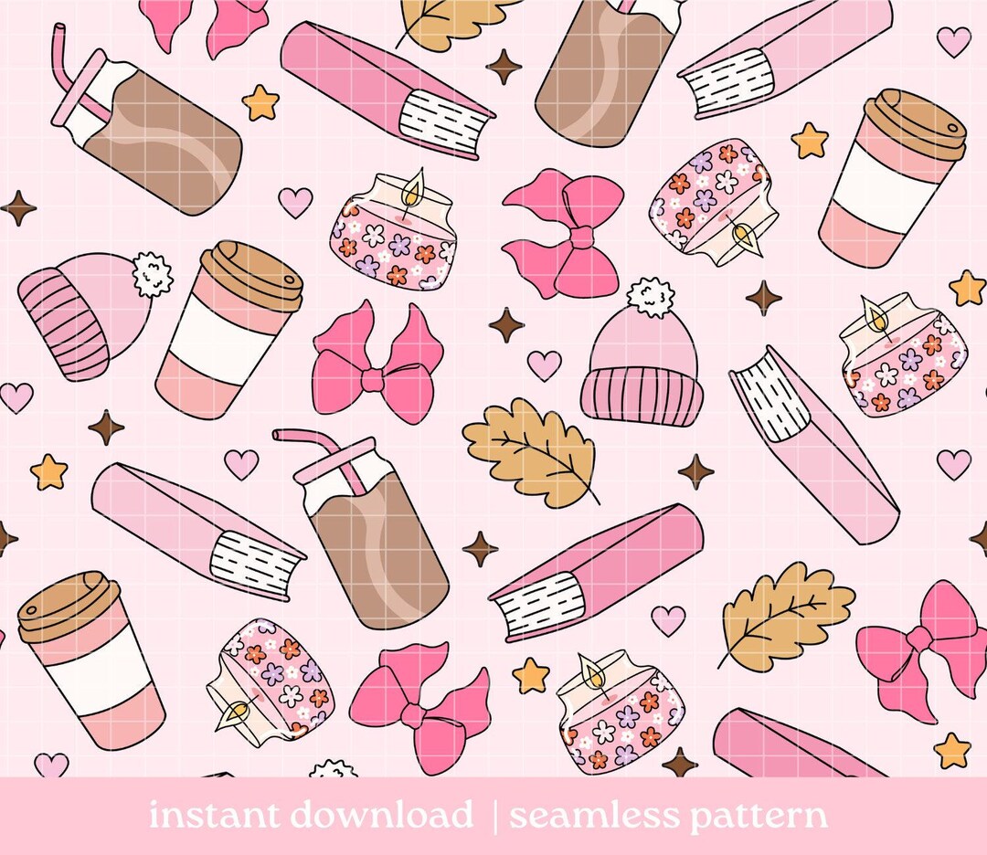 Pink Cozy Bookish Seamless Pattern, Bookish Pattern, Digital Download ...