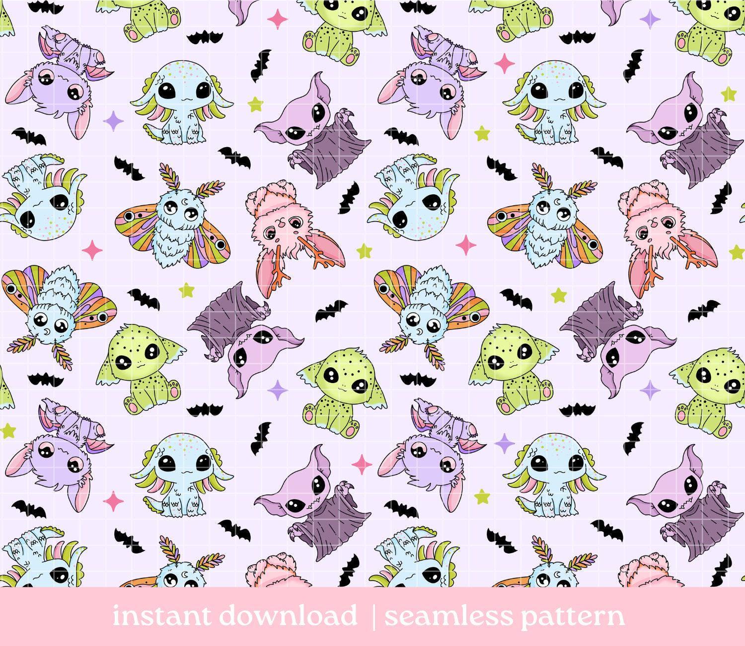 Cute Cryptid Seamless Pattern, Halloween Seamless Pattern, Digital ...