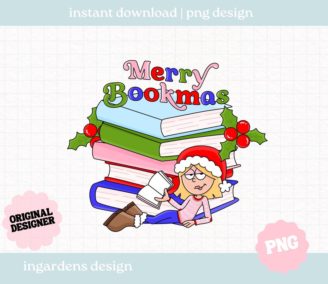 Merry Bookmas Lizzie PNG, Bookish PNG, Digital Download Art for T-shirt ...