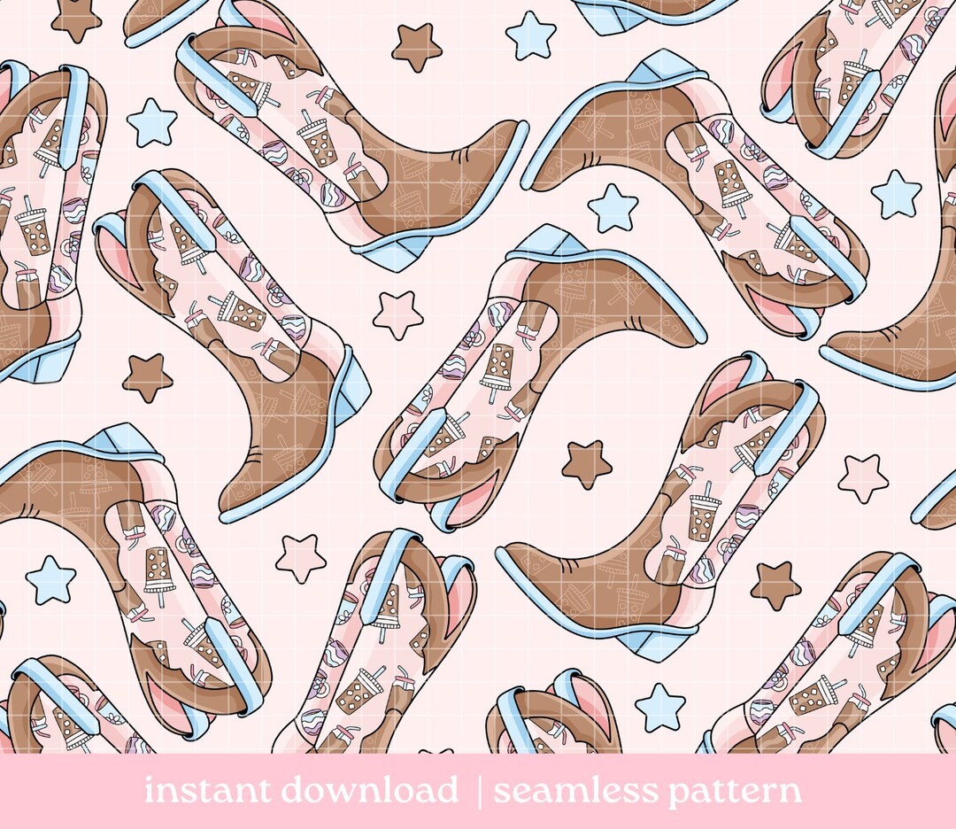 Coffee Cowgirl Seamless Pattern, Seamless Pattern, Cute Cowgirl Boots ...