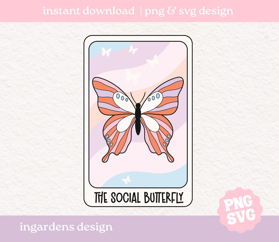 Social Butterfly Tarot Card SVG PNG, Butterfly Design for Tarot Card ...