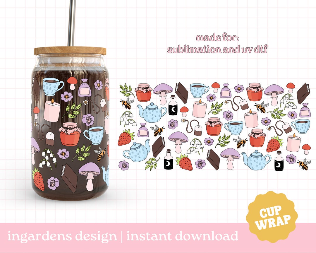 Cottage Core Cup Wrap, Cottage Cup Wrap, Witchy Cup Wrap, 16oz Glass ...