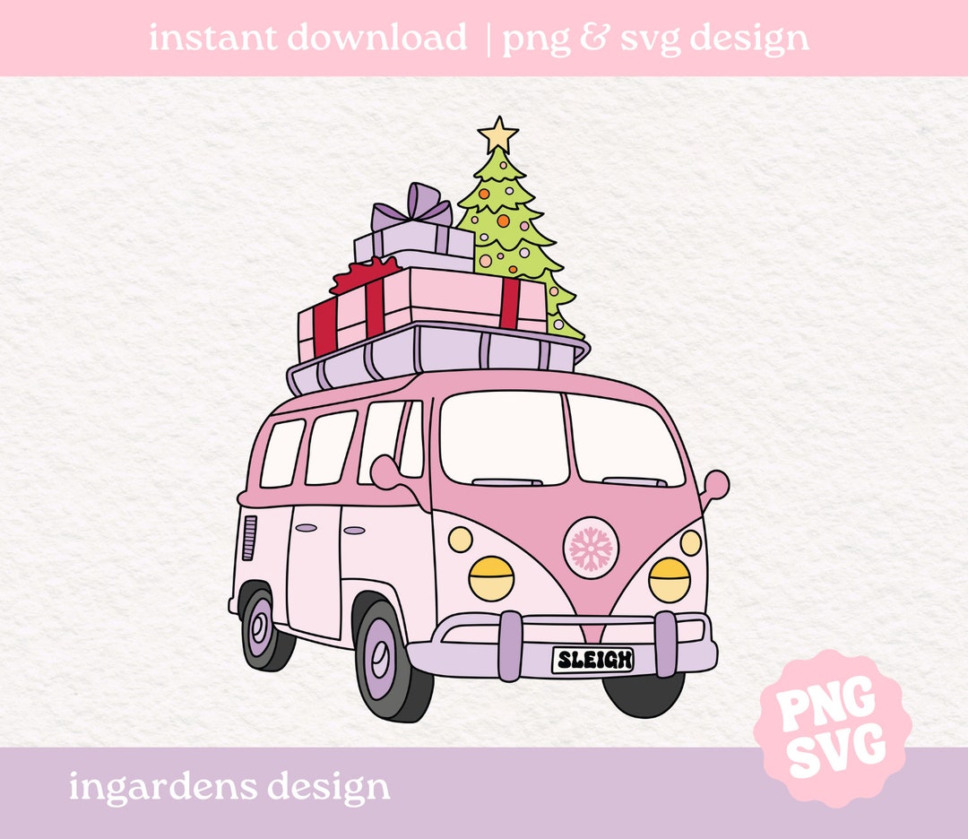 Sleigh SVG PNG, Retro Hippy Van, Christmas Tree, Digital Art for T ...