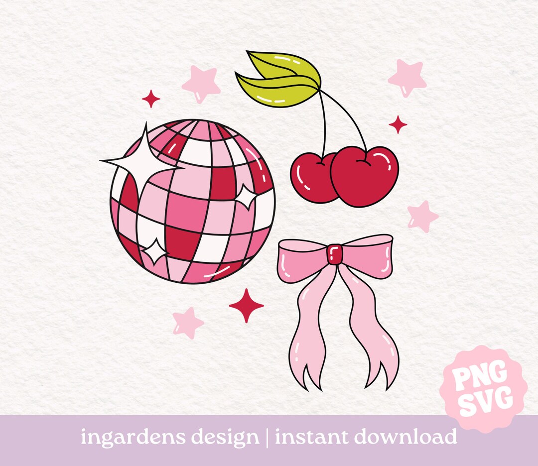 Disco Cherry Bow SVG PNG, Digital Download Art for Tshirt, Stickers ...