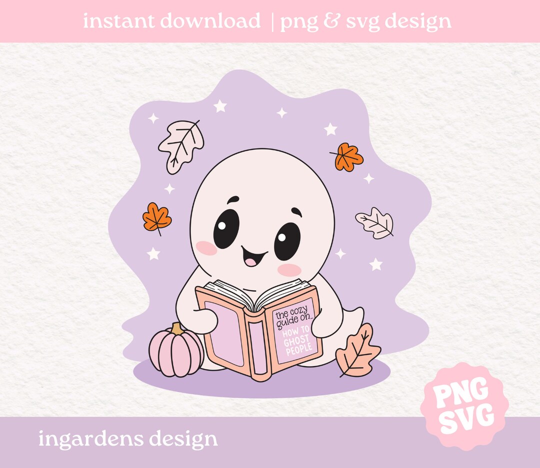 Cute Reading Ghost Svg Png, How to Ghost People Svg Png, Halloween Cute ...