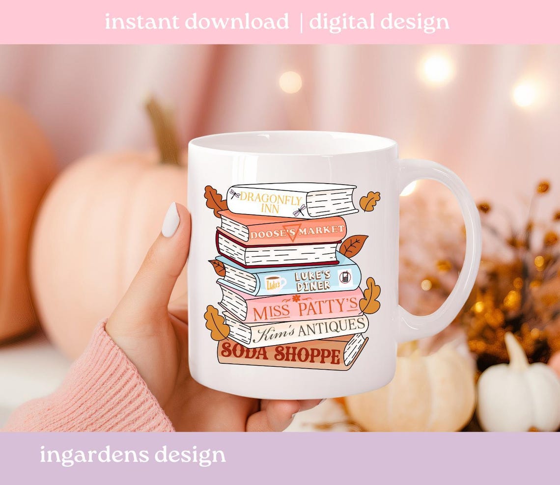 Fall Book Stack PNG, Stars Hollow Girls Png, Gilmore Autumn Fall Season ...