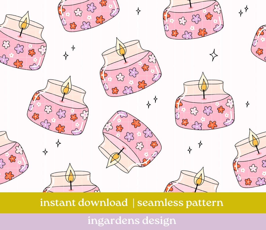 Hand Drawn Flower Candle Seamless Pattern, Flower Candle Pattern ...