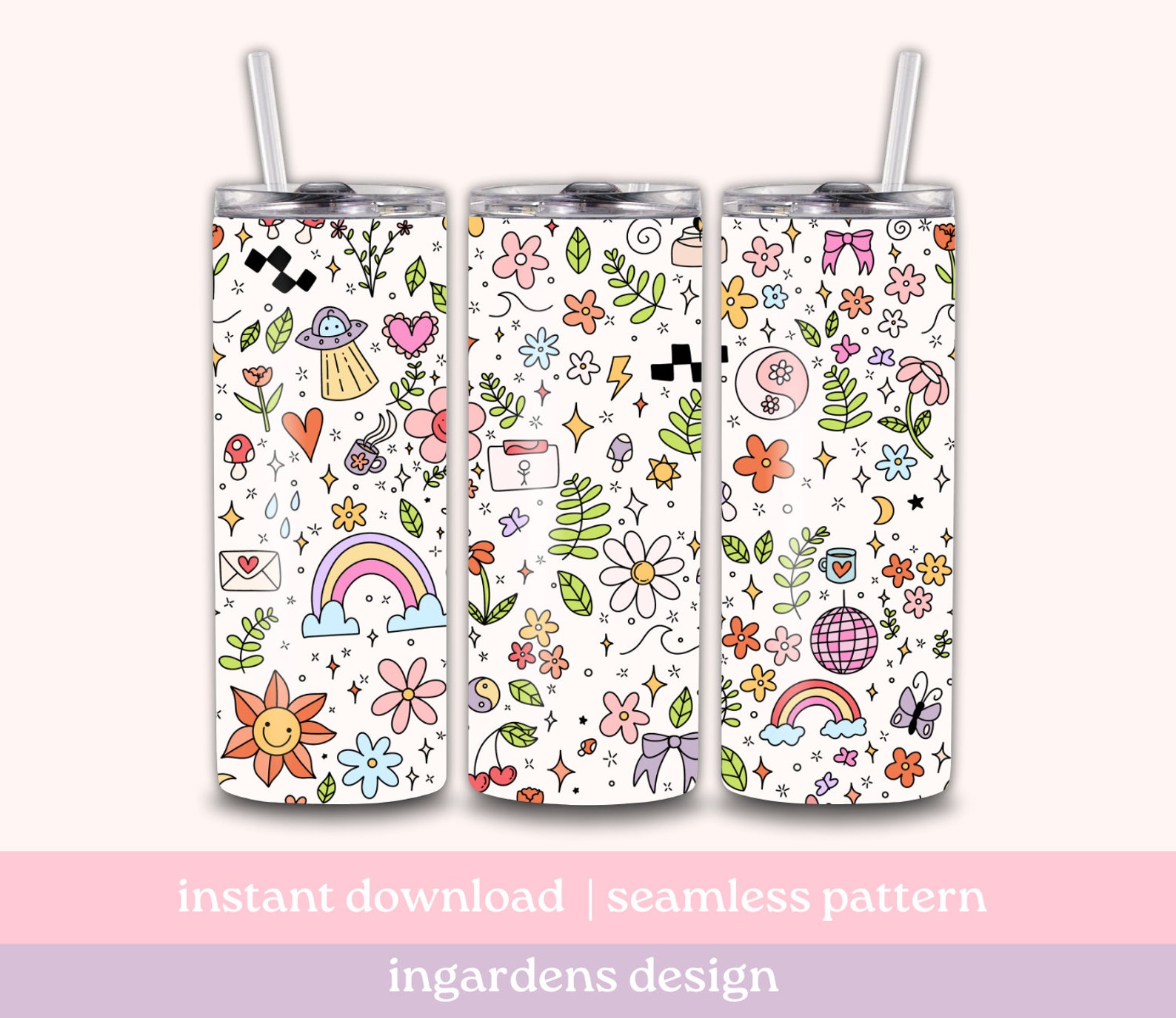Hand Drawn Doodles Seamless Pattern, Digital Download, Seamless Pattern ...