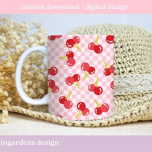 Cherry Seamless Pattern, Checkered Cherry Seamless Pattern, Digital ...