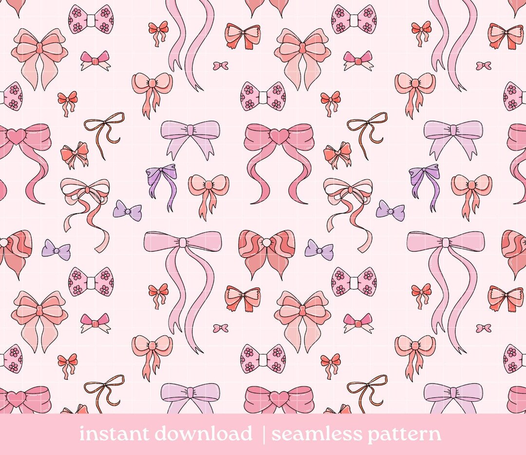 Hand Drawn Bow Seamless Pattern, Soft Girl Pattern, Digital Download ...