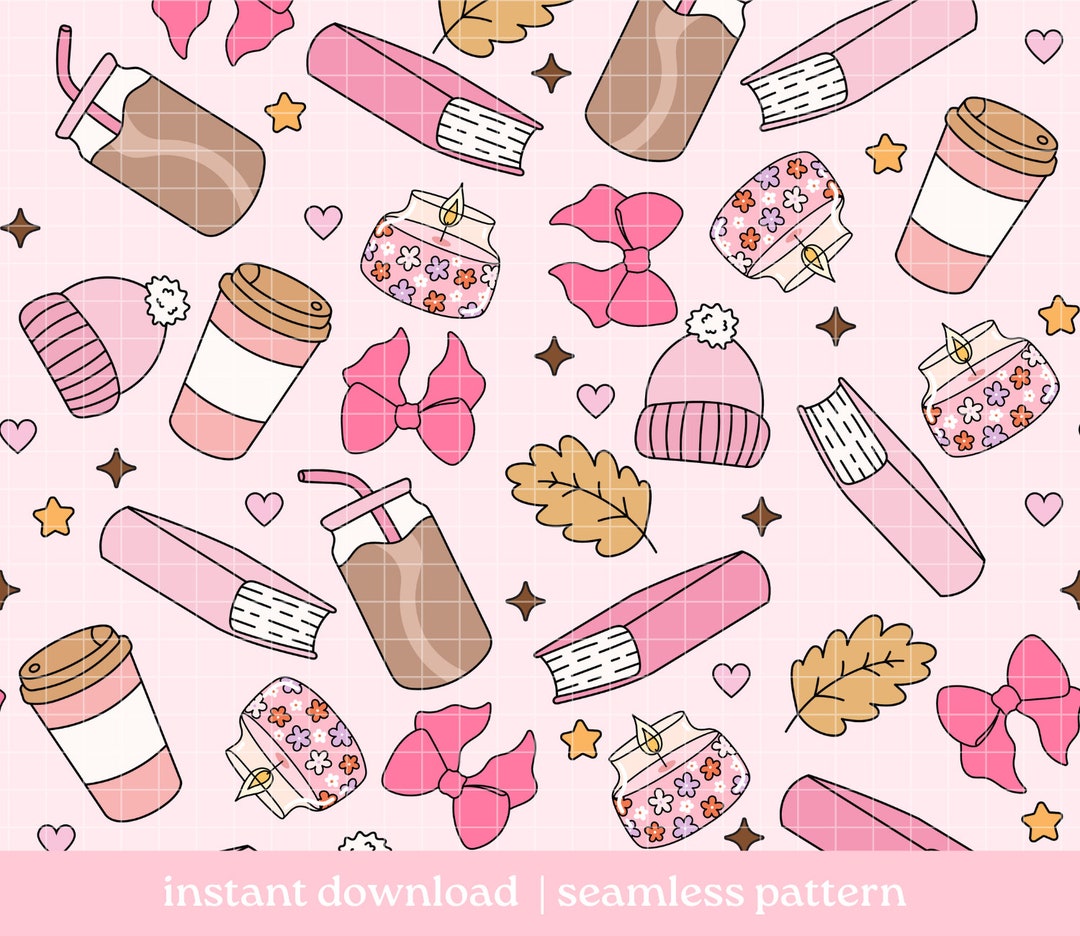 Pink Cozy Bookish Seamless Pattern, Bookish Pattern, Digital Download ...