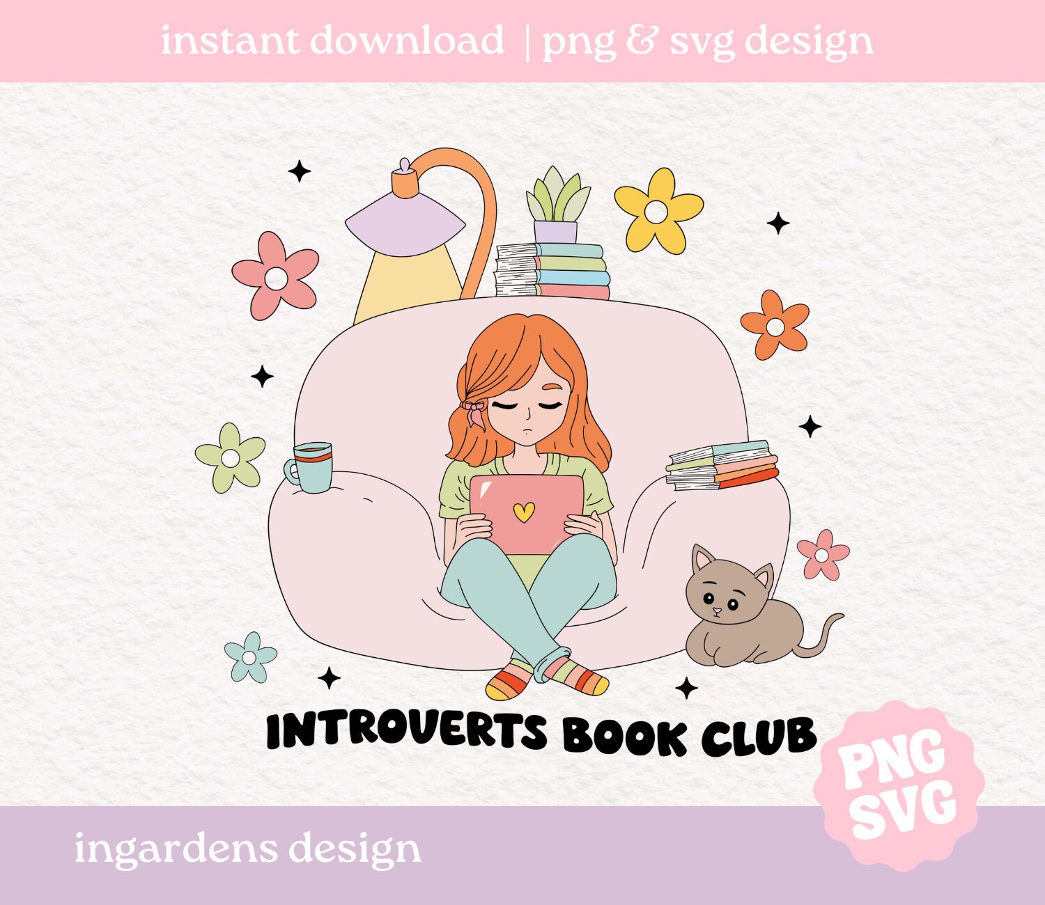 Introverts Book Club PNG SVG, Bookish Svg Png, Mental Health Png Svg, Design for T-shirt ...