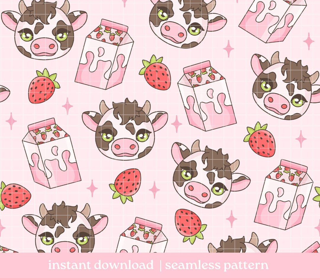 Cute Cow Strawberry Milk Pattern, Seamless Pattern, Strawberry Cow ...