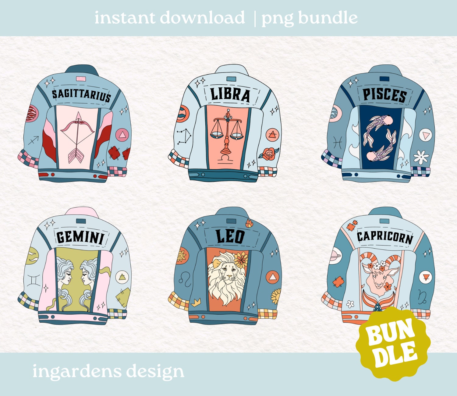 Zodiac Jean Jacket PNG Bundle, Digital Download Design for T-shirt ...