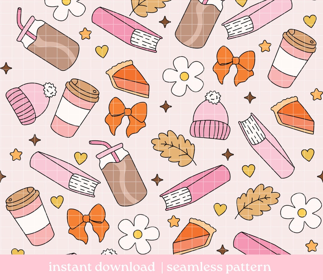 Bookish Girlie Cozy Season Seamless Pattern, Bookish Pattern, Digital ...