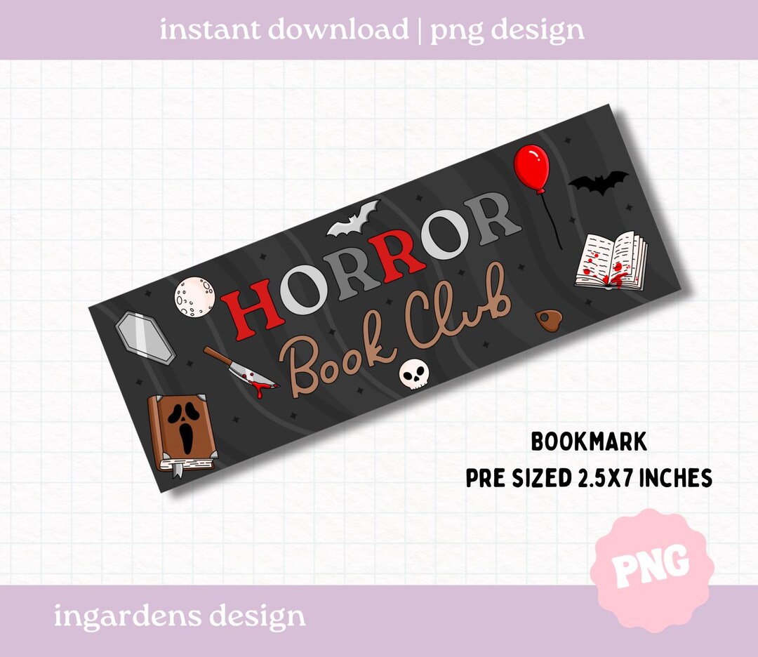 Horror Bookclub Bookmark PNG, Digital Bookmark, Printable Bookmark ...