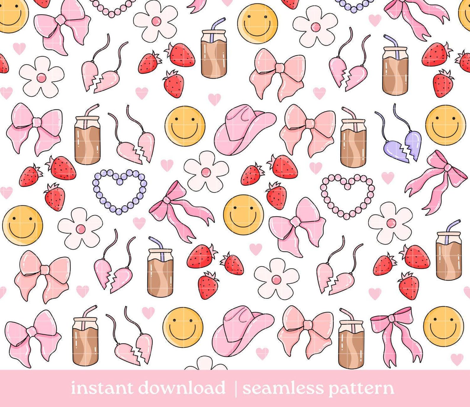 Girly Things Seamless Pattern, Coquette Girlie Coffee Pattern, Digital ...