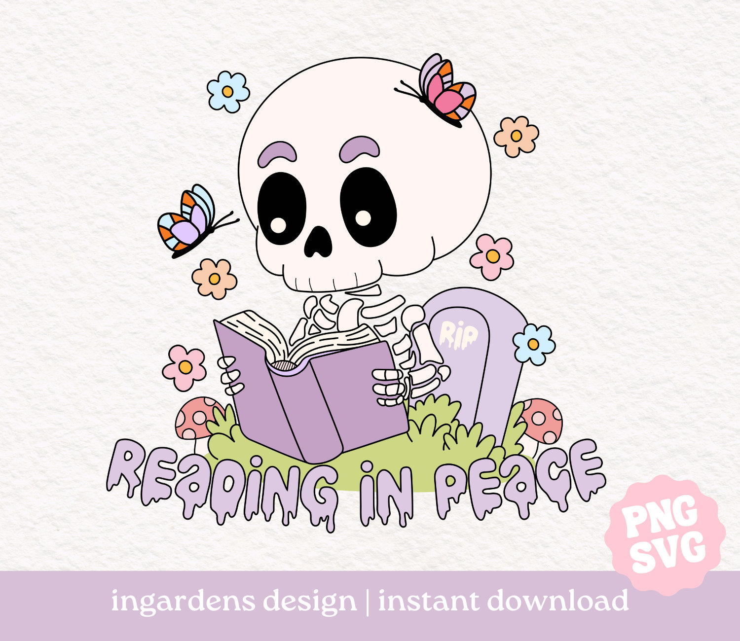Reading in Peace RIP SVG PNG, Bookish Svg Png, Cute Skeleton Reading a ...