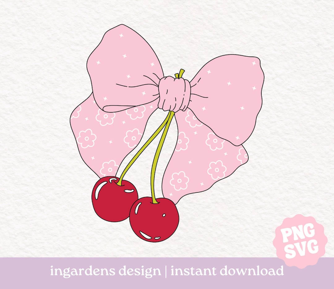 Cherry Bow SVG PNG, Digital Download Art for Tshirt, Stickers, Mugs ...