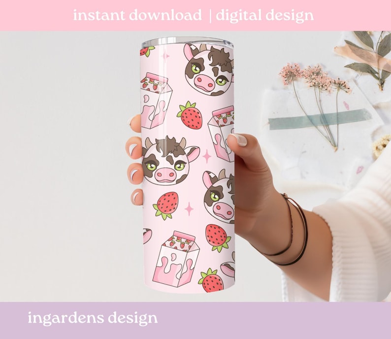 Cute Cow Strawberry Milk Pattern, Seamless Pattern, Strawberry Cow ...