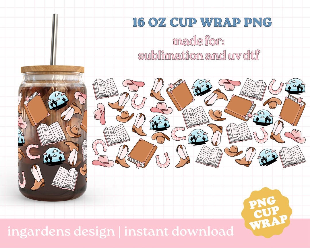 Cowboy Romance Cup Wrap PNG, Bookish Cup Wrap PNG Digital Download ...