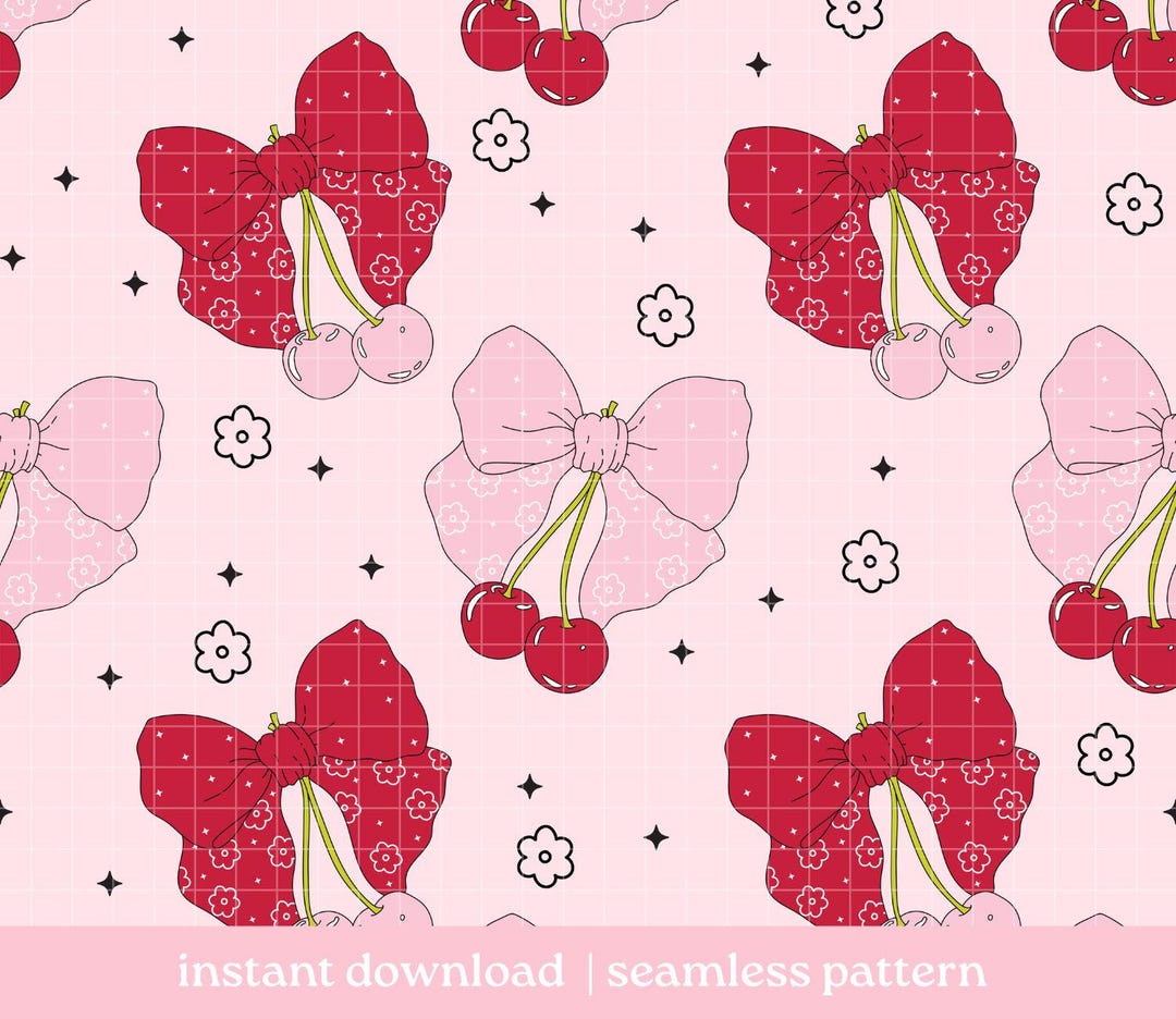 Cherry Bow Seamless Pattern, Soft Girl Pattern, Digital Download ...